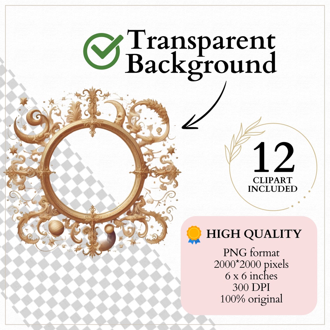 Celestial Gold Frame Clipart, Fantasy Printable Frames Png, Fairy Tale ...