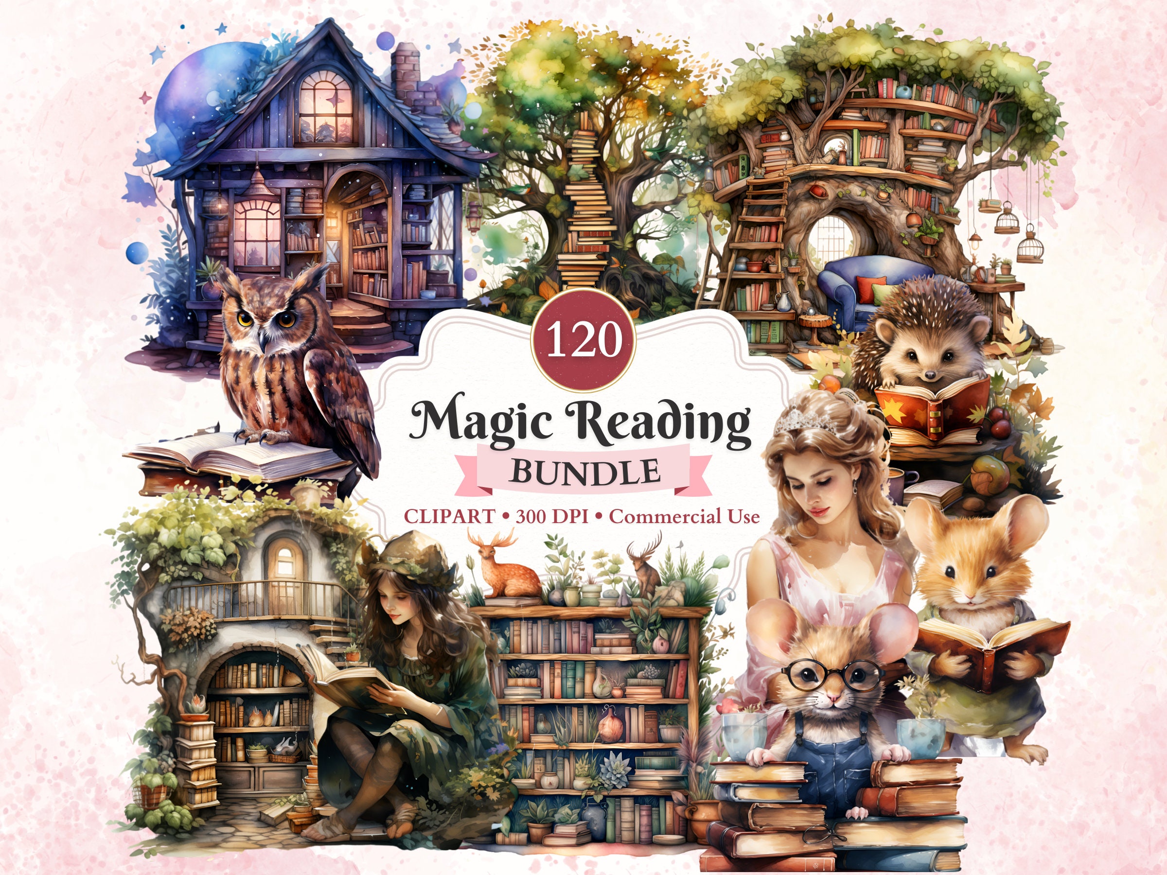 Magic Reading Clipart Bundle Book Lovers Magic Books - Etsy