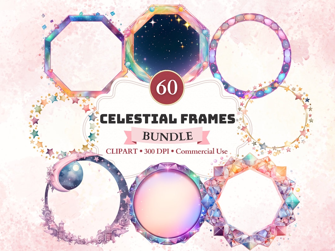 Celestial Frame Clipart Bundle, Watercolor, Border Clipart, Space ...