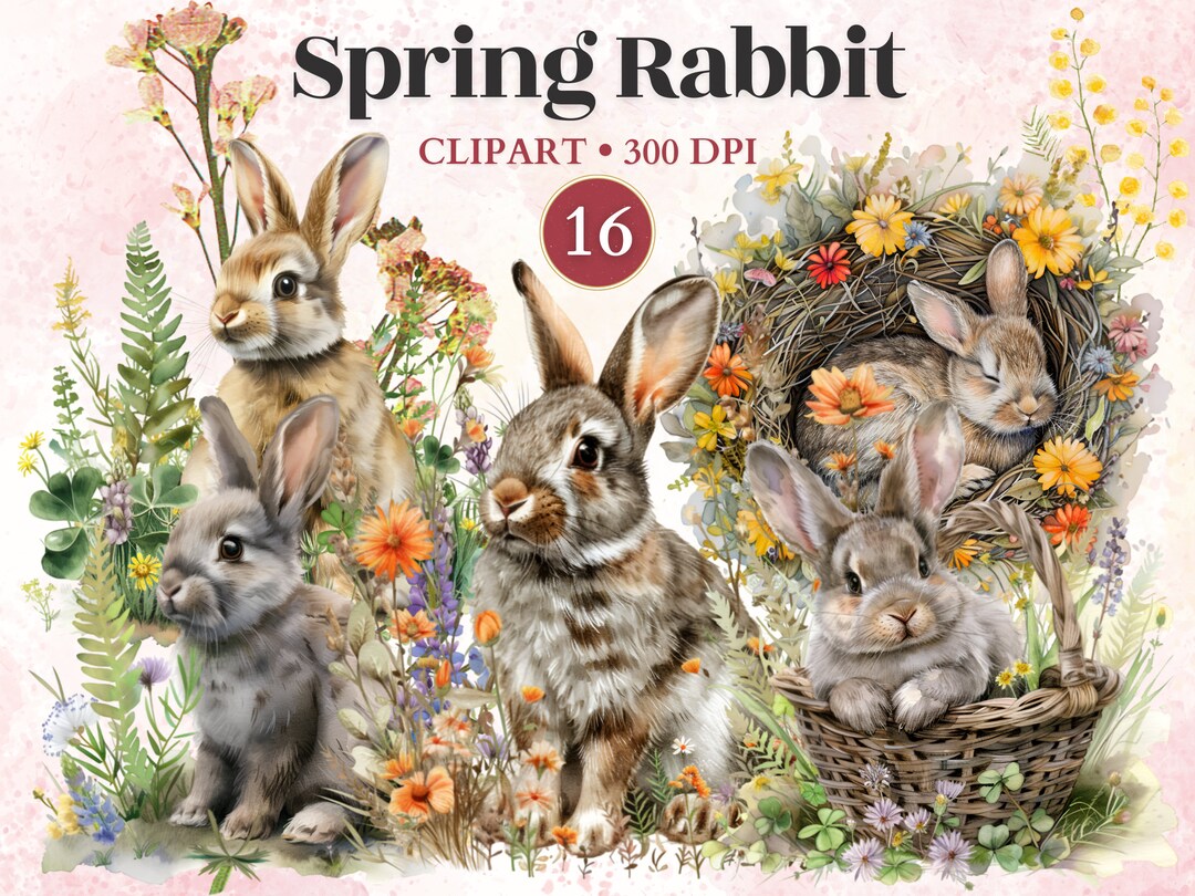Spring Rabbit Clipart, Spring Sublimation, Watercolor Bunny, Nature ...
