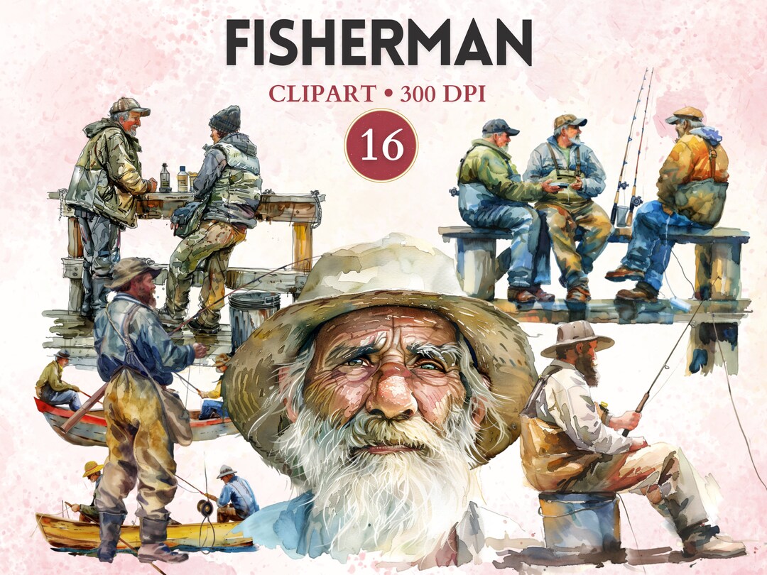 Fisherman Clipart, Fishing Clipart, Fishing Watercolor, Sport Graphics ...