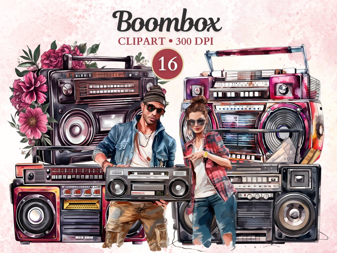 Boombox Clipart, Boombox Png, Radio Png, 80s, 60s Theme Party, Retro ...