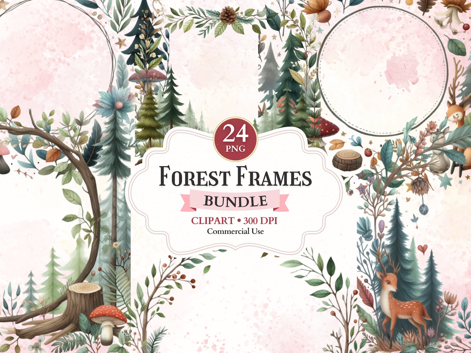 Forest Frames Clipart Bundle, Enchanted Forest, Printable Greenery ...