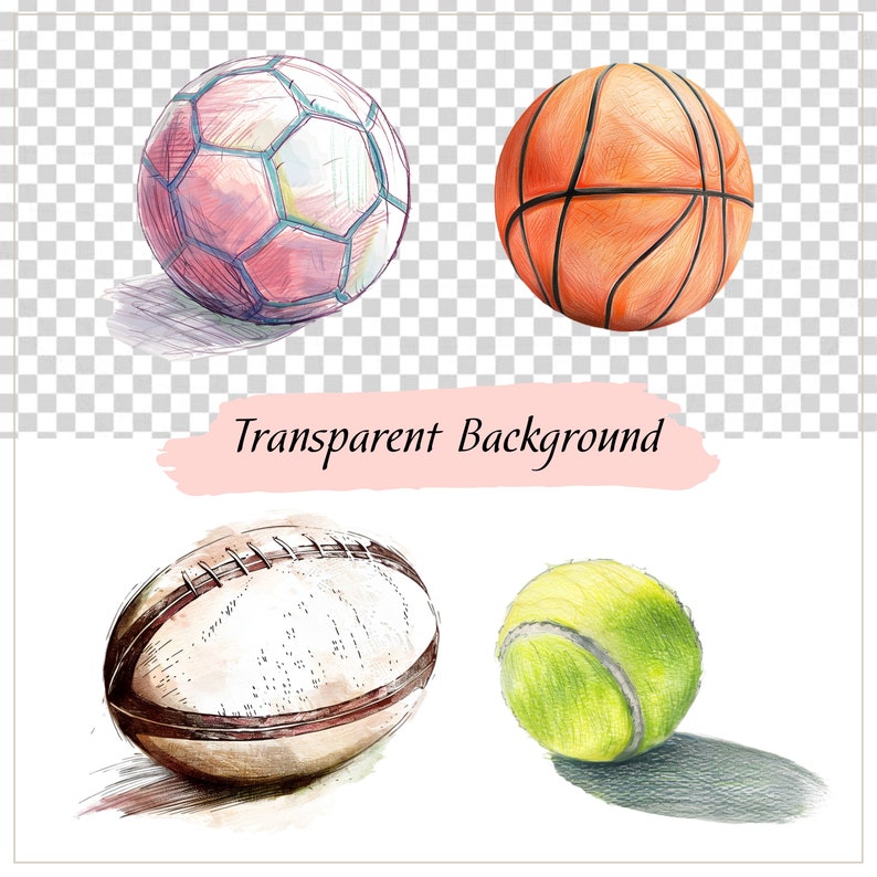 Realistic Sport Ball Clipart, Soccer Ball, Basketball, Baseball, Tennis ...