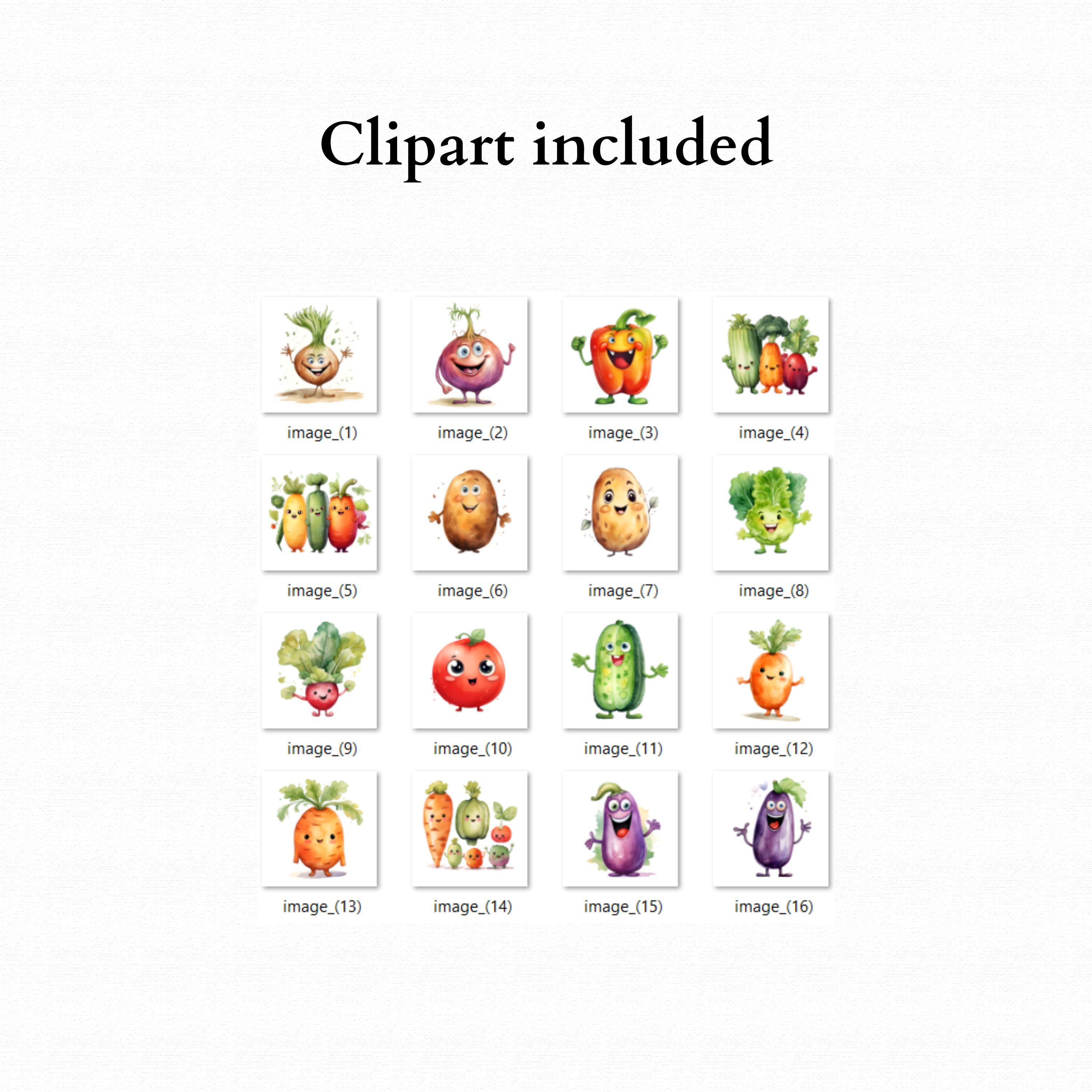 Cute Vegetables Clipart, Watercolor, Kawaii, Png, Healthy Food, Veggie ...