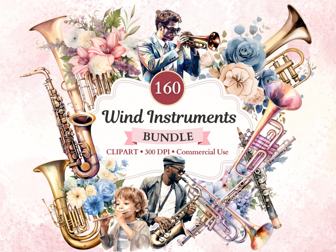 Wind Instrument Clipart Bundle, Musical Instrument, Brass, Music ...