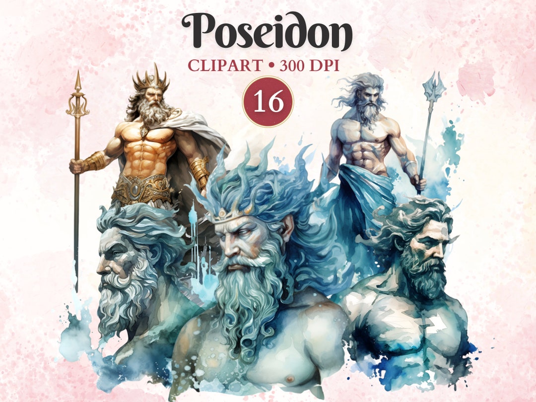 Poseidon Clipart, Whimsical Wonder, Mythology Clipart, Greek Gods ...