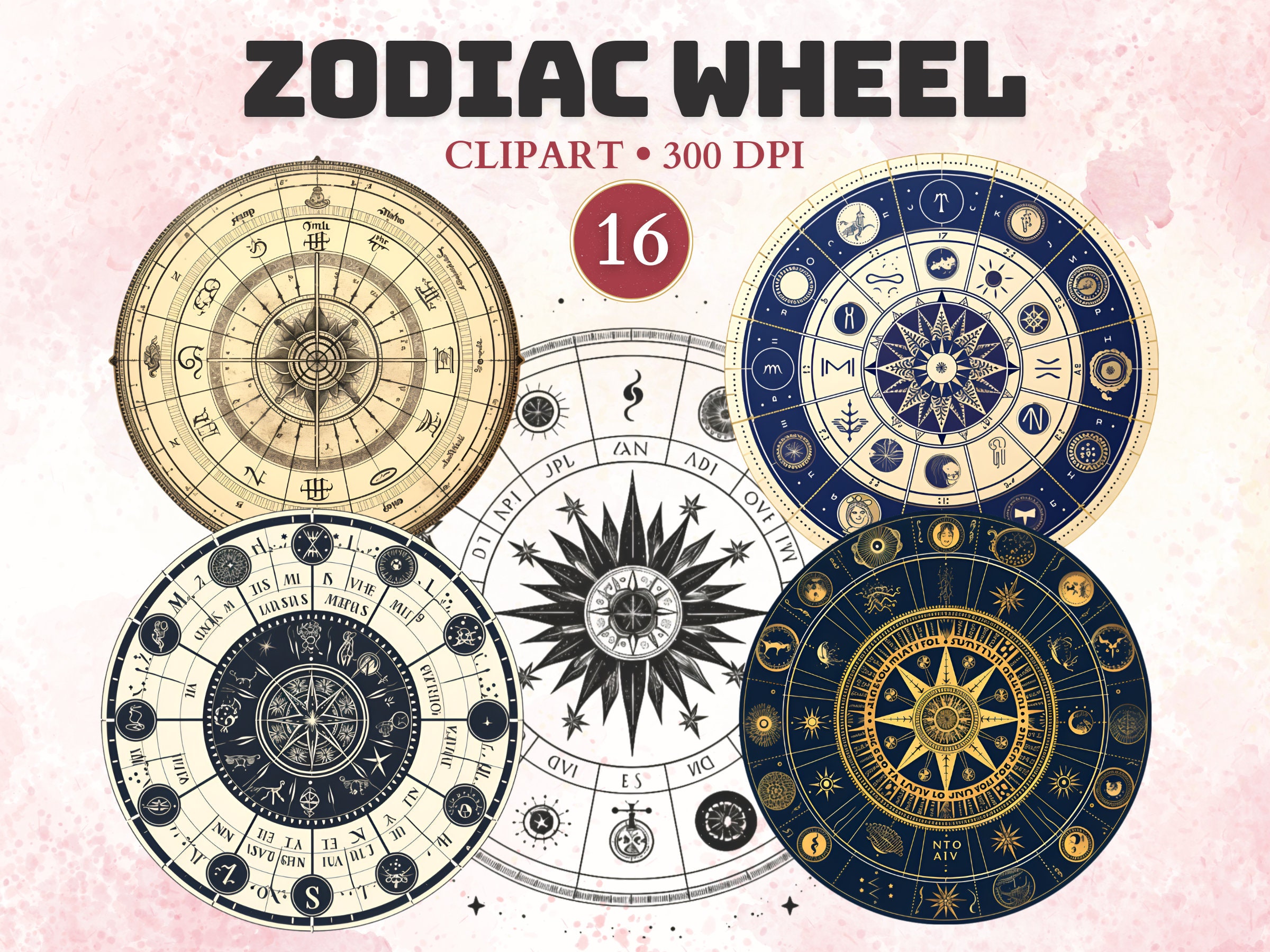 Zodiac Wheel Clipart Astrology Wheel Horoscope Symbols - Etsy
