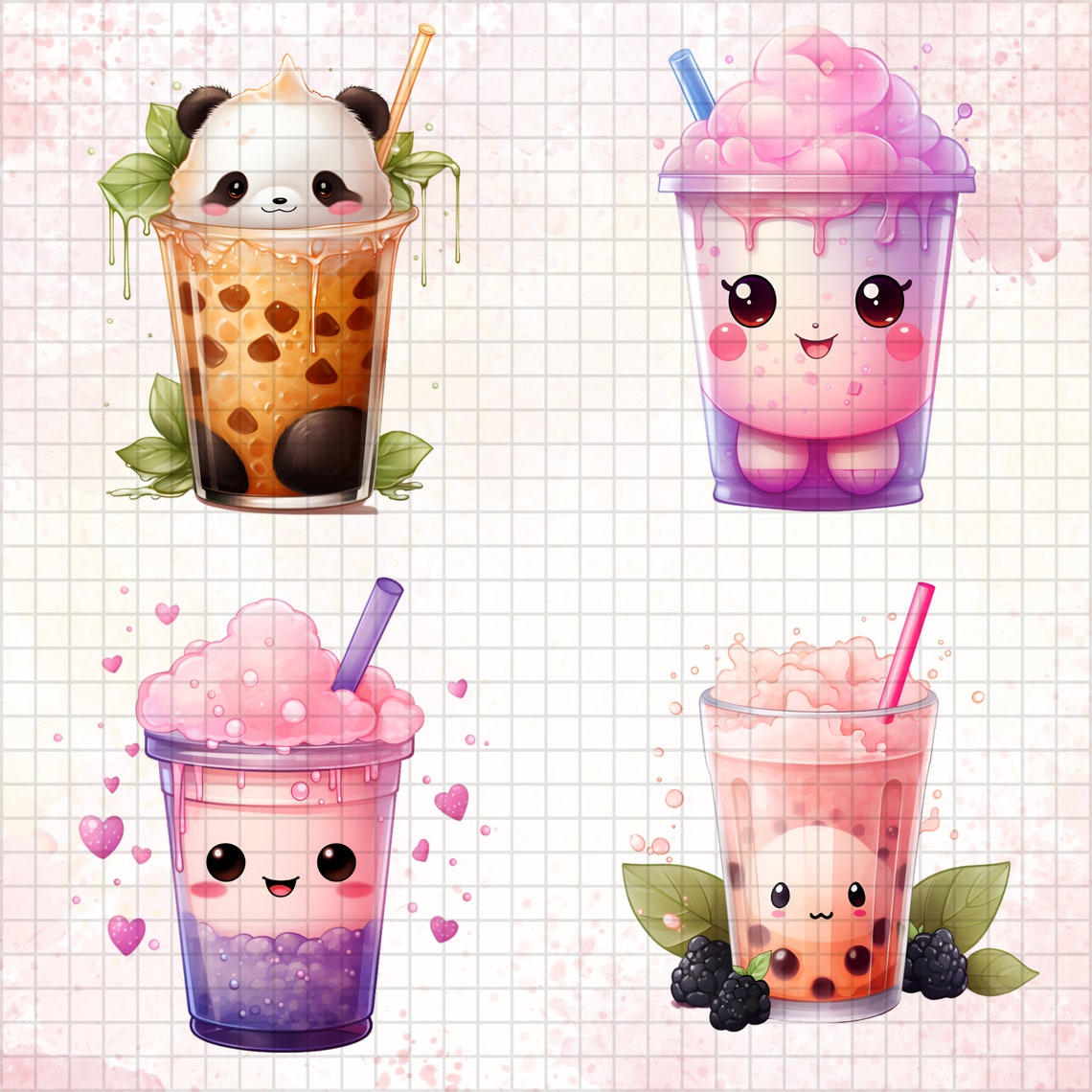 Kawaii Boba Tea Clipart Bubble Tea Png Boba Tea Png Kawaii - Etsy