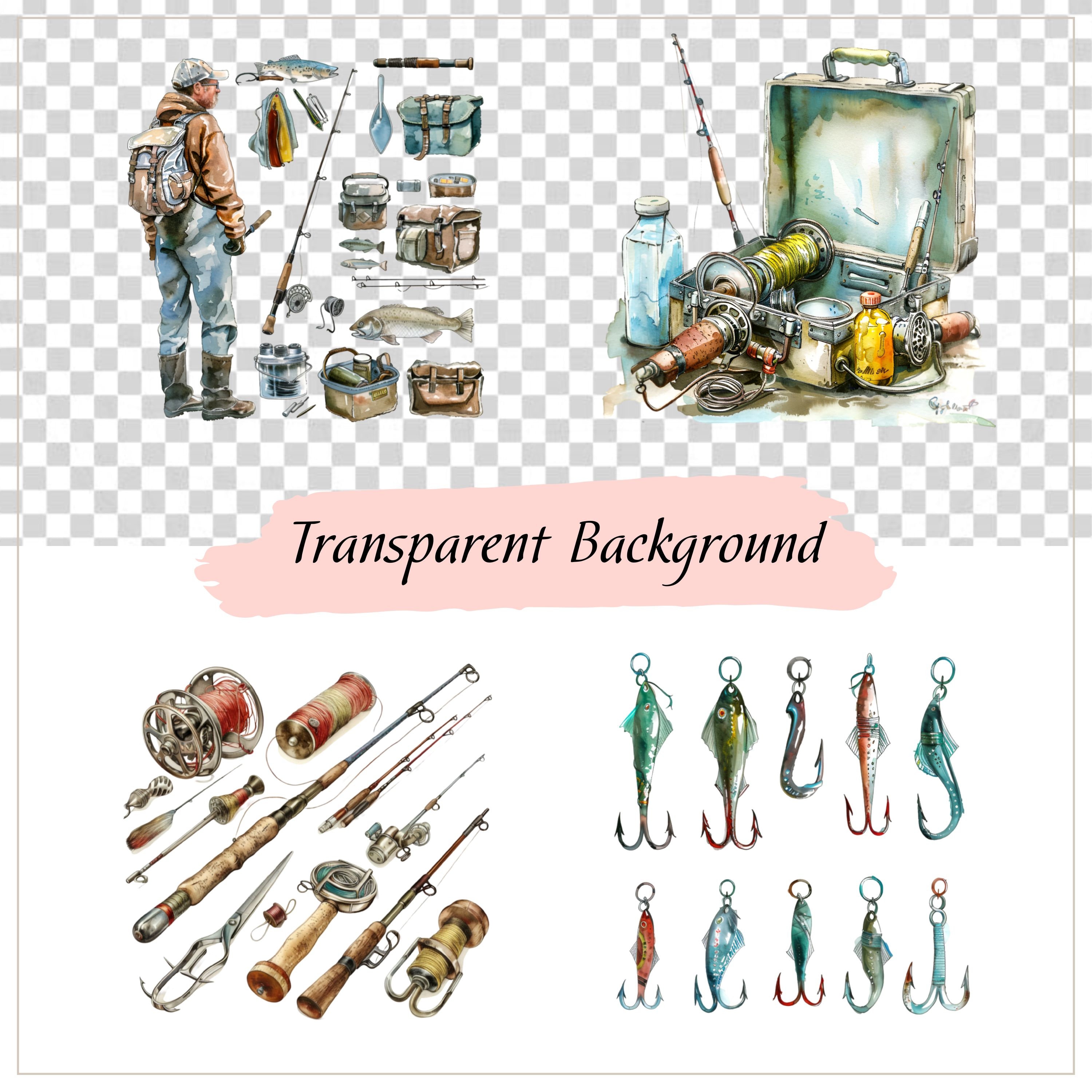 Fishing Tackle Clipart, Fishing Watercolor, Fishing Equipment, Sport ...