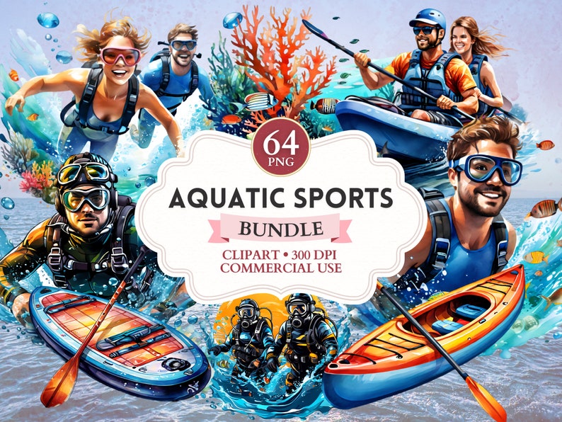 Aquatic Sports Clipart Bundle, Water Sports, Diving, Kayak, Paddle ...