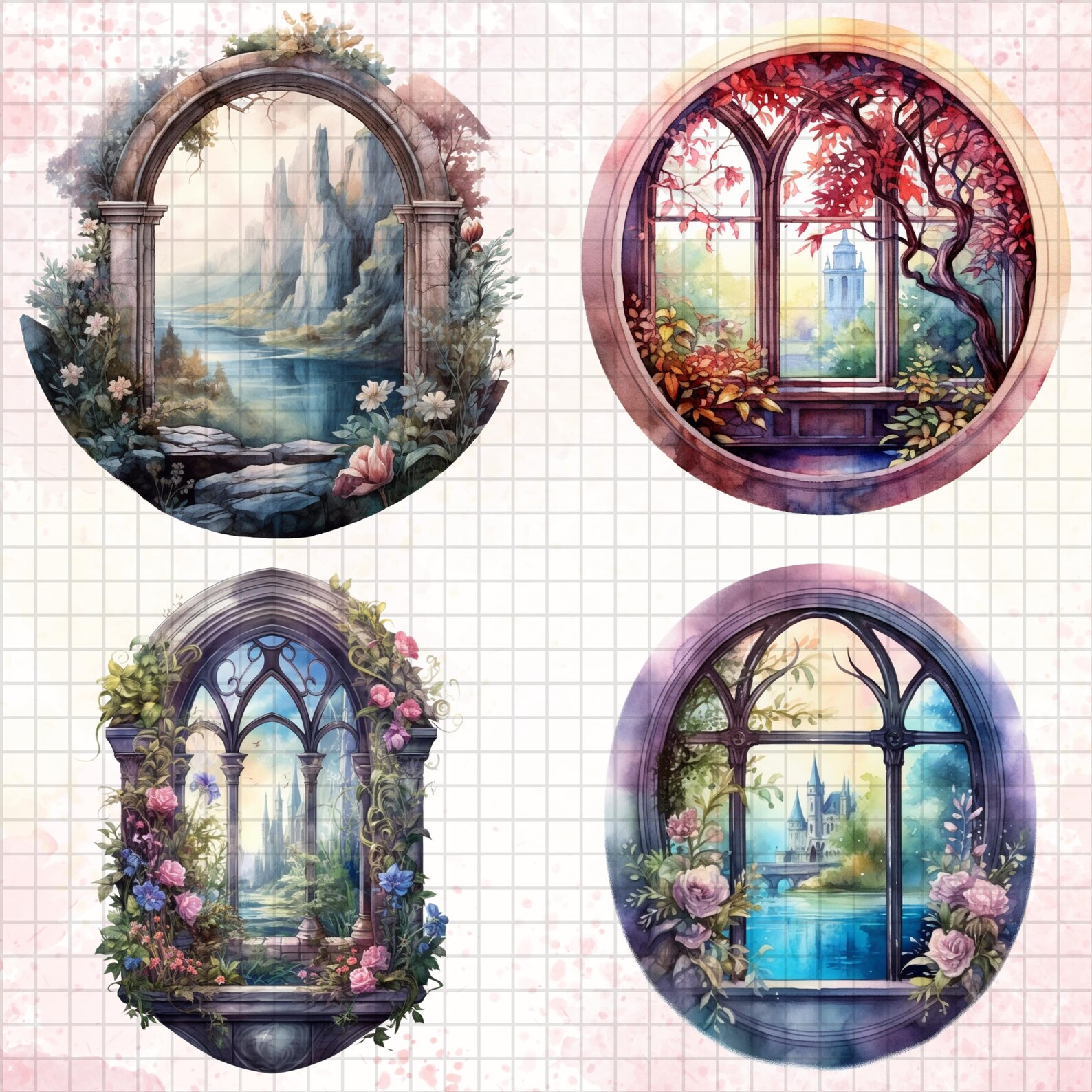 Landscape Window Clipart, Watercolor Png, Fantasy Window Clipart ...