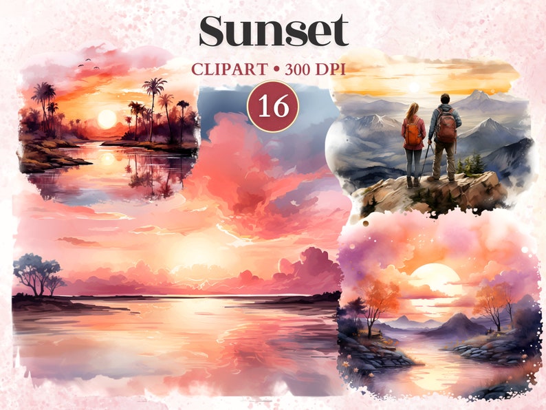 Sunset Clipart, Forest Graphics, Sunset Watercolor, Wanderlust Png, Outdoor Png, Wilderness ...