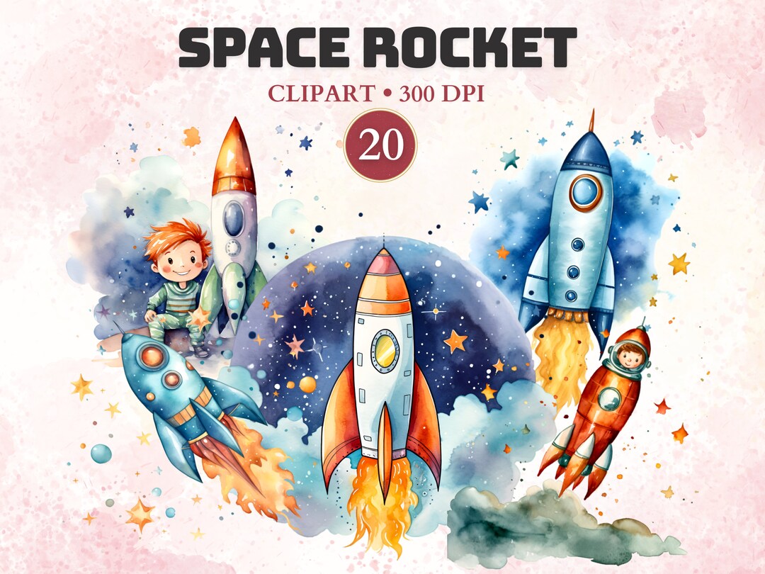 Space Rocket Clipart, Watercolor, Shuttle, Galaxy Clipart, Universe ...