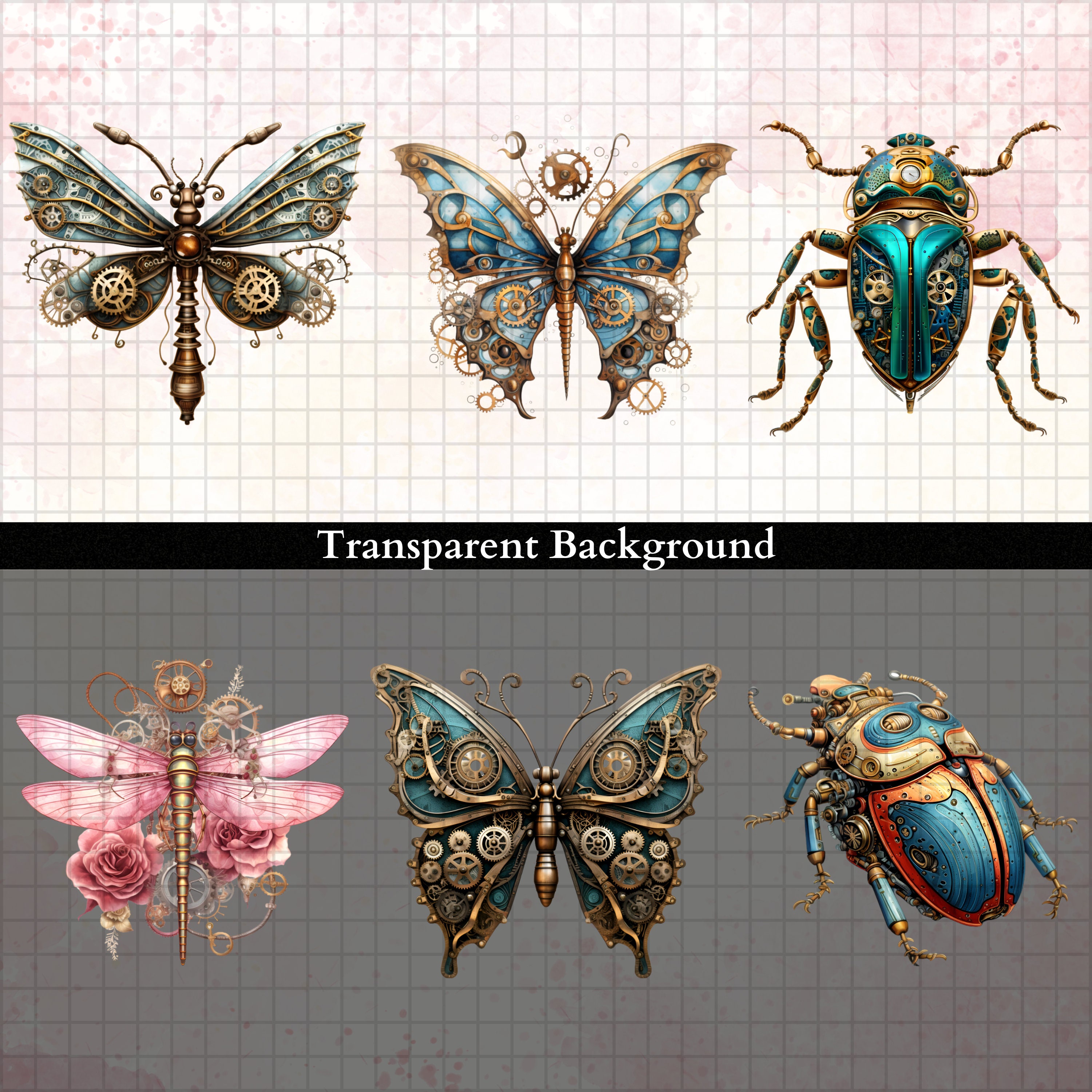 Steampunk Bugs Clipart Bundle, Insect Clipart, Whimsical Steampunk ...