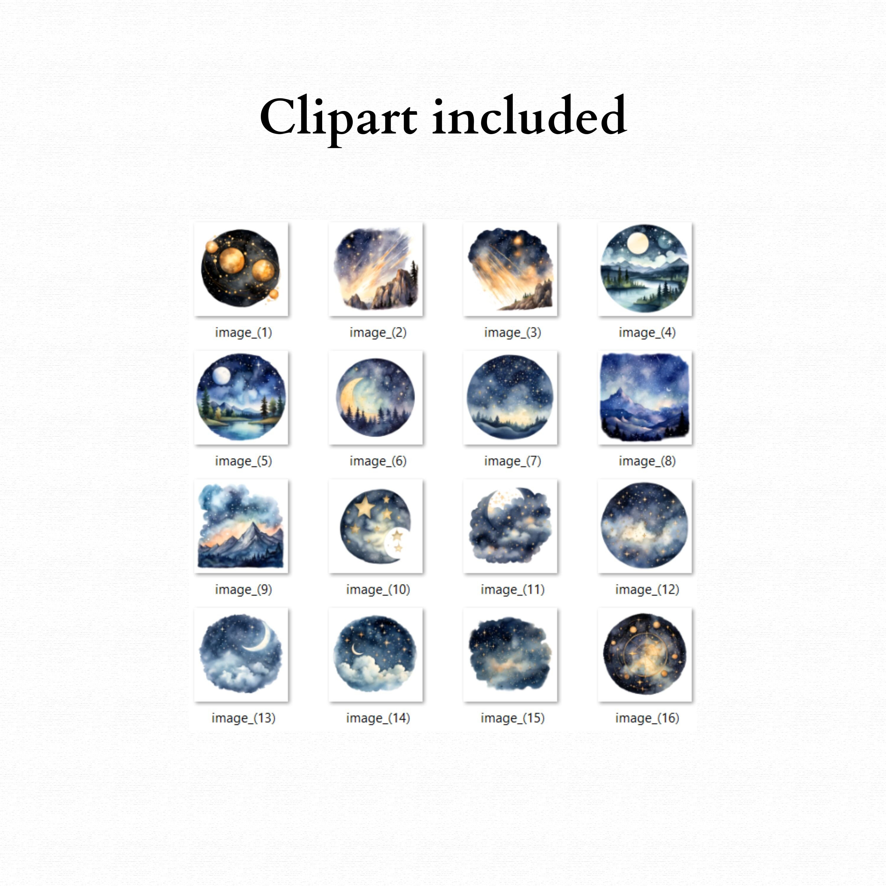 Starry Sky Clipart, Watercolor, Starry Night Sky, Space Clipart, Star ...