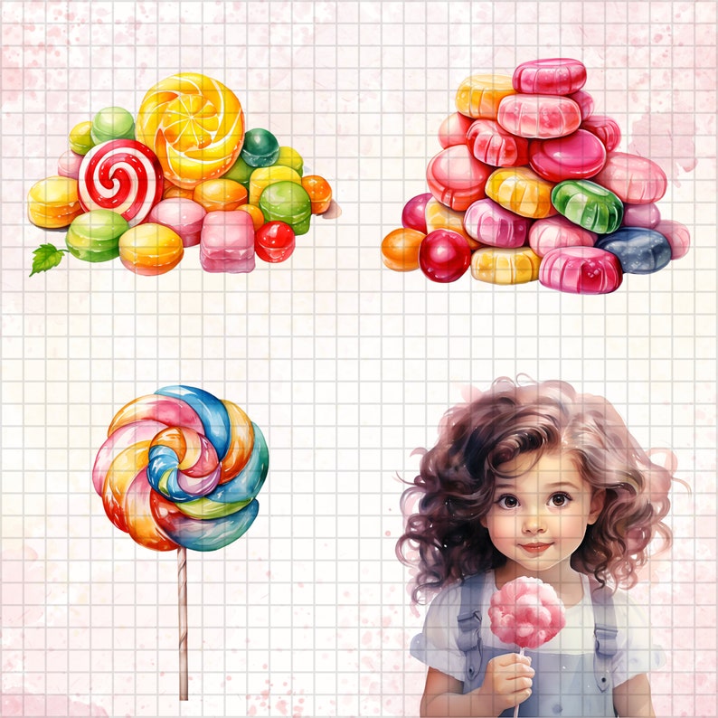 Watercolor Candy Clipart, Lollipops Clipart, Rainbow Sweets Clipart ...