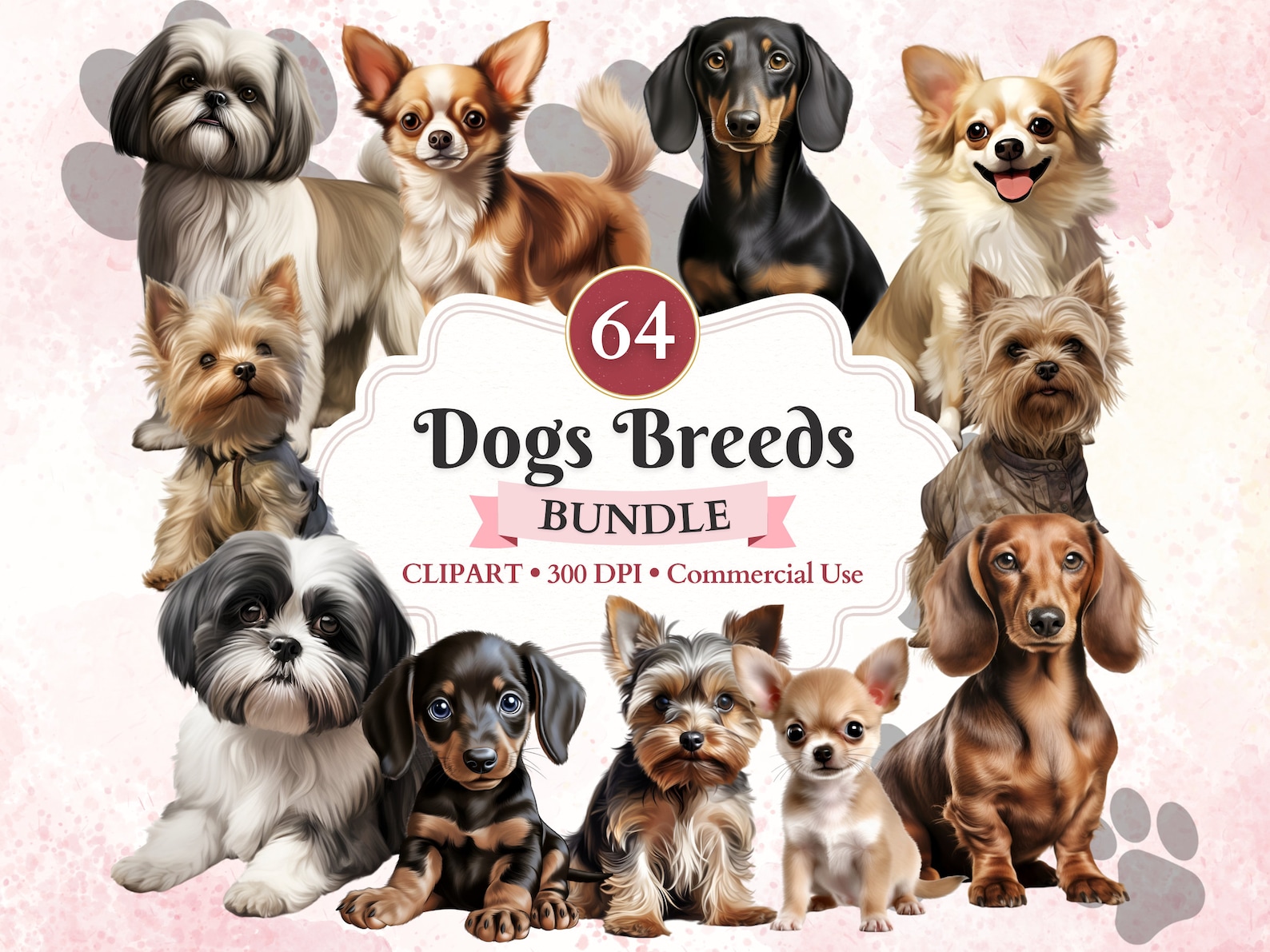 Dogs Breeds Clipart Bundle, Shih Tzu Png, Dachshund Vector, Cute ...