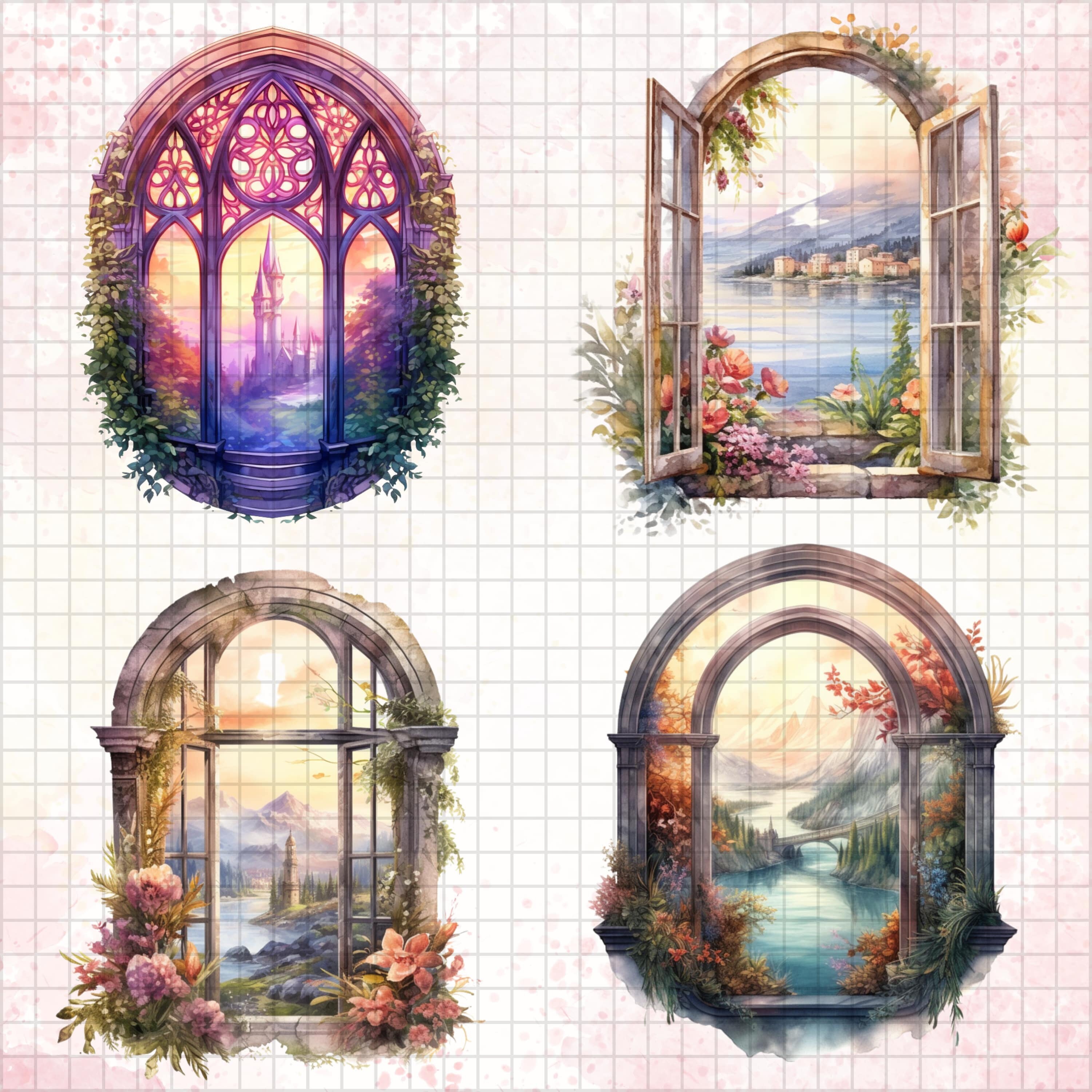 Landscape Window Clipart, Watercolor Png, Fantasy Window Clipart ...