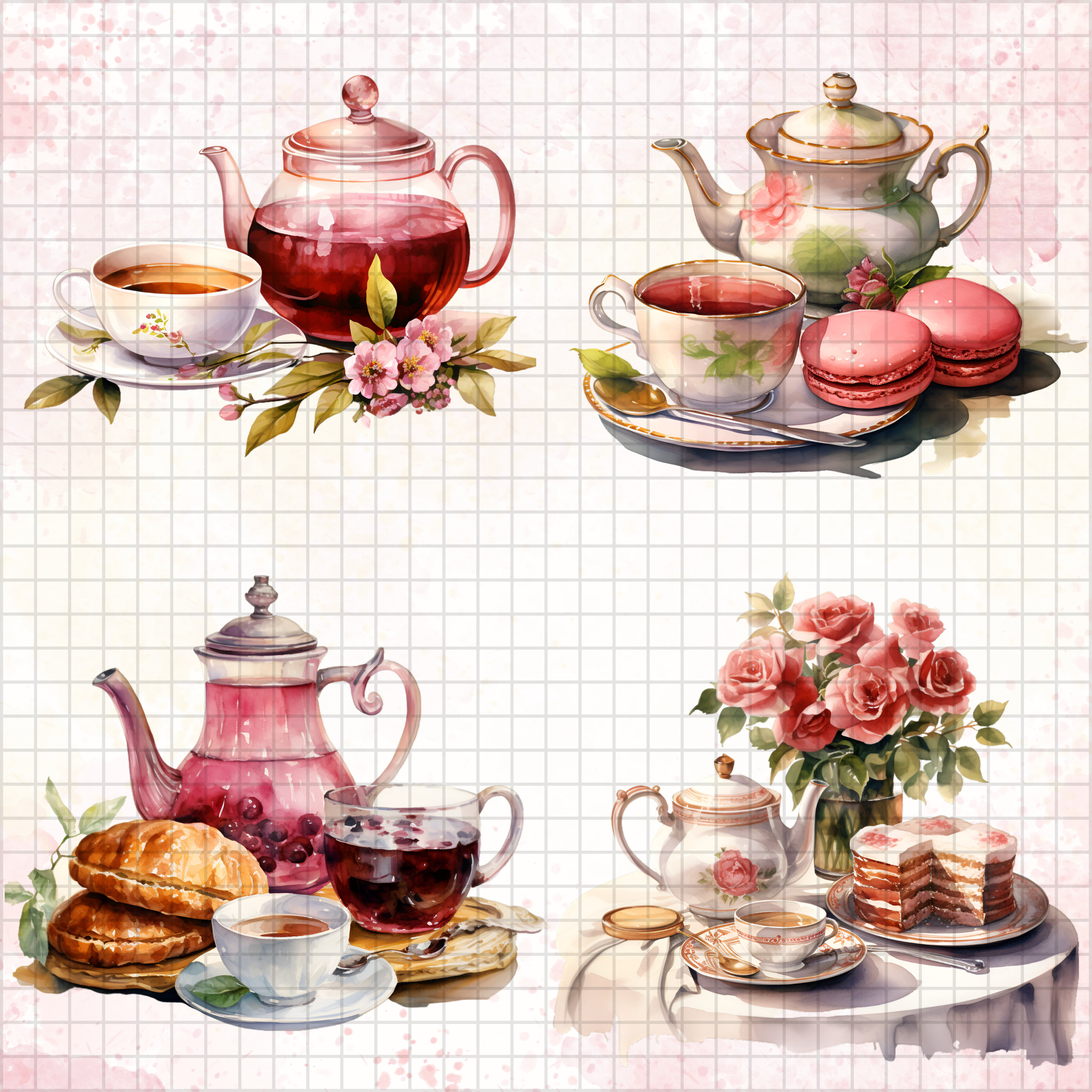 Tea Time Clipart, Vintage Tea Set, Watercolor Teapot Mug, Magical Tea ...