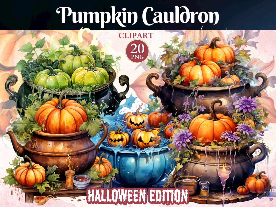 Pumpkin Cauldron Clipart, Halloween Clipart, Witch Cauldron, Autumn ...