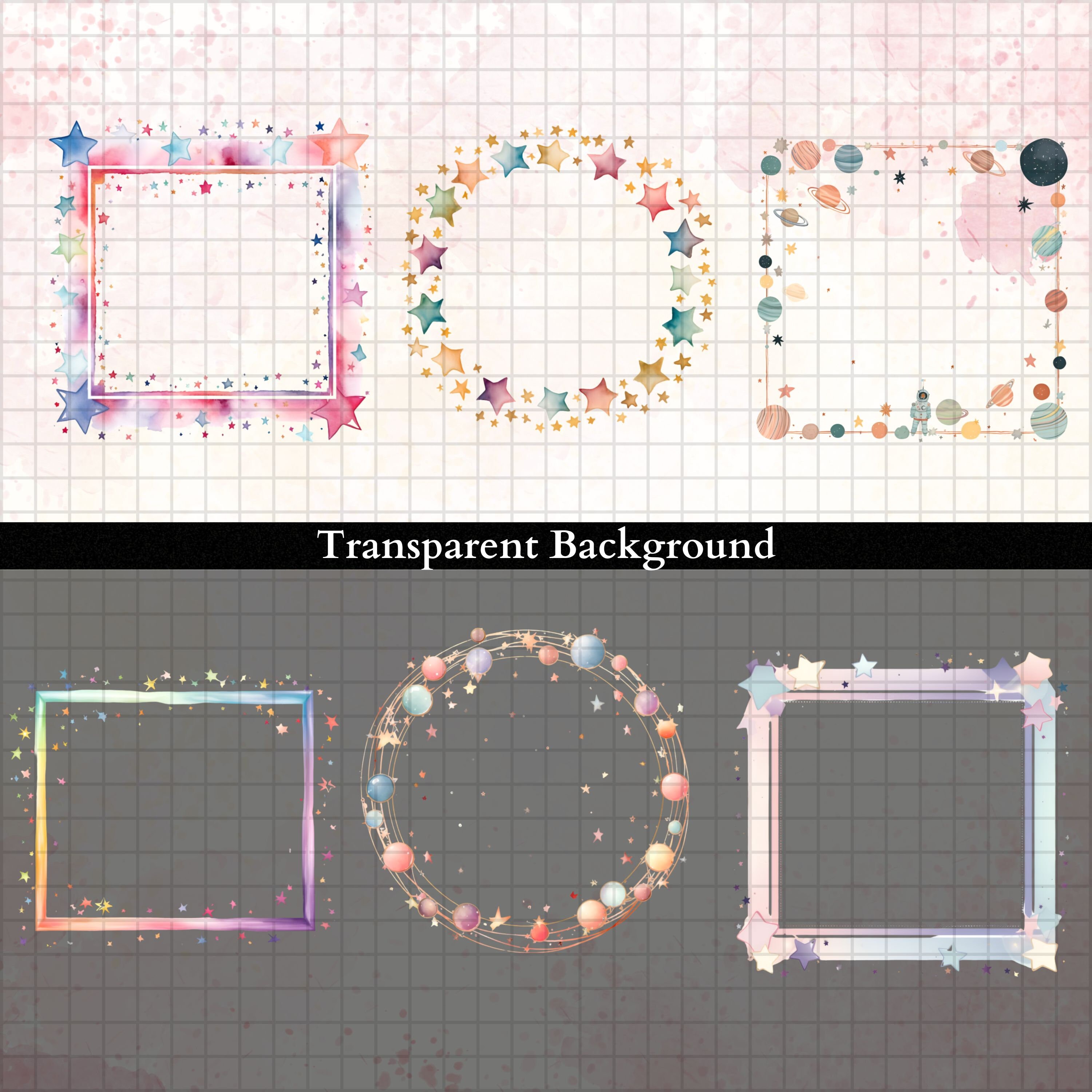 Celestial Frame Clipart Bundle, Watercolor, Border Clipart, Space ...