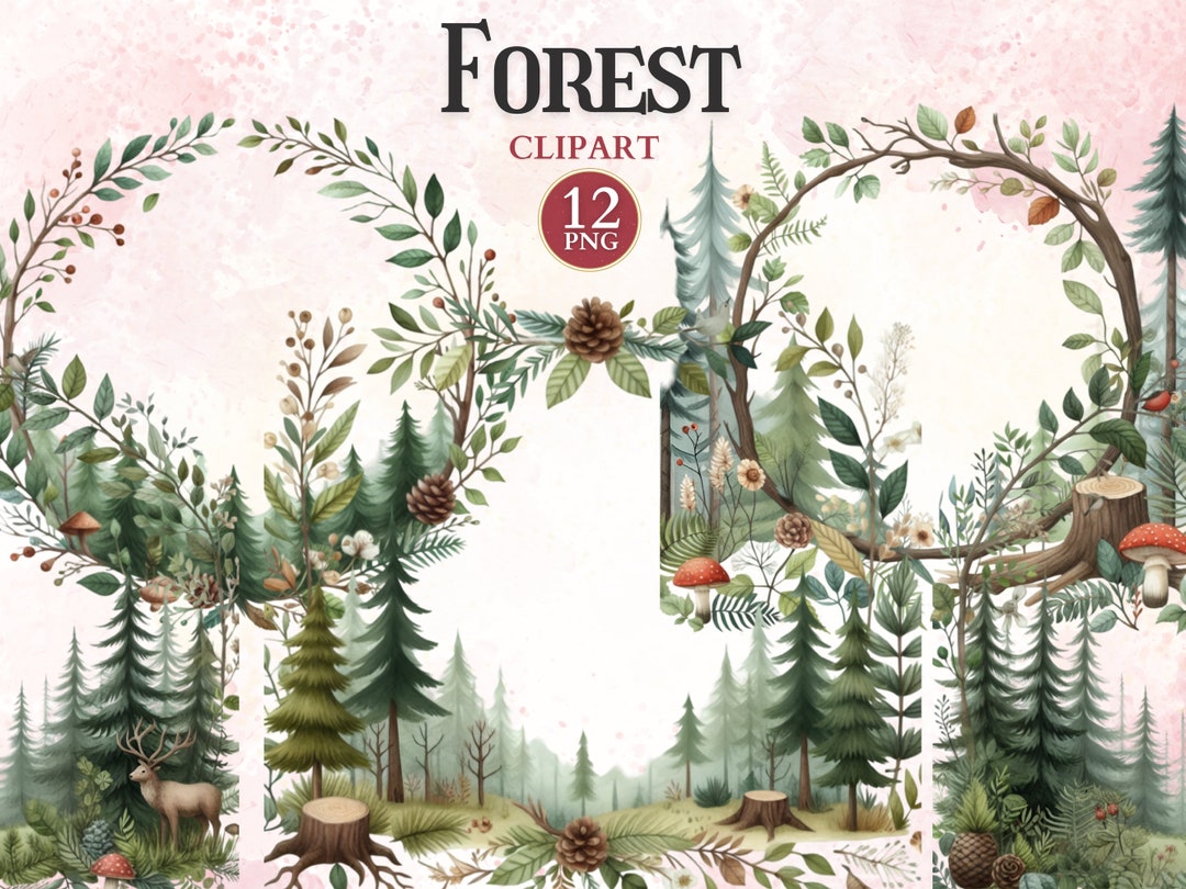 Forest Frame Clipart, Enchanted Forest, Printable Greenery Frame Png ...