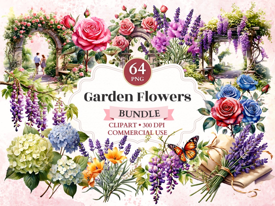 Garden Flowers Clipart Bundle, Springtime Graphics, Garden Designs ...
