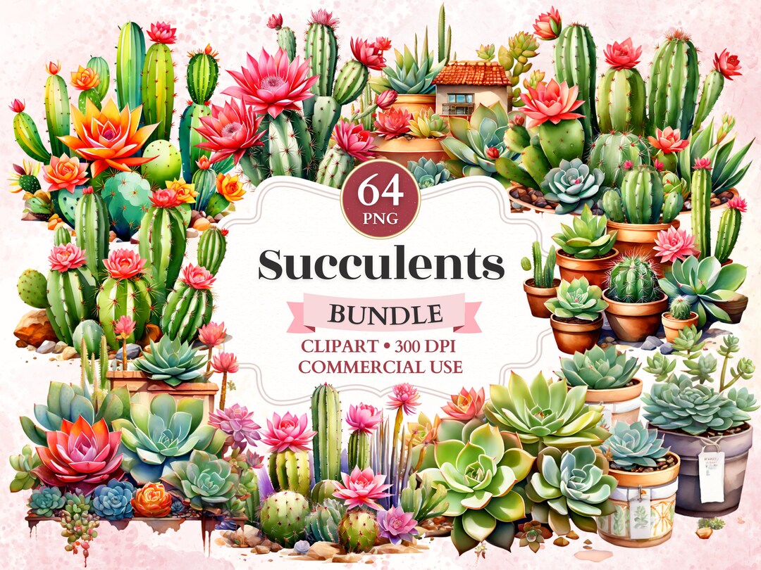 Succulents Clipart Bundle, Springtime Graphics, Garden Designs, Cactus ...