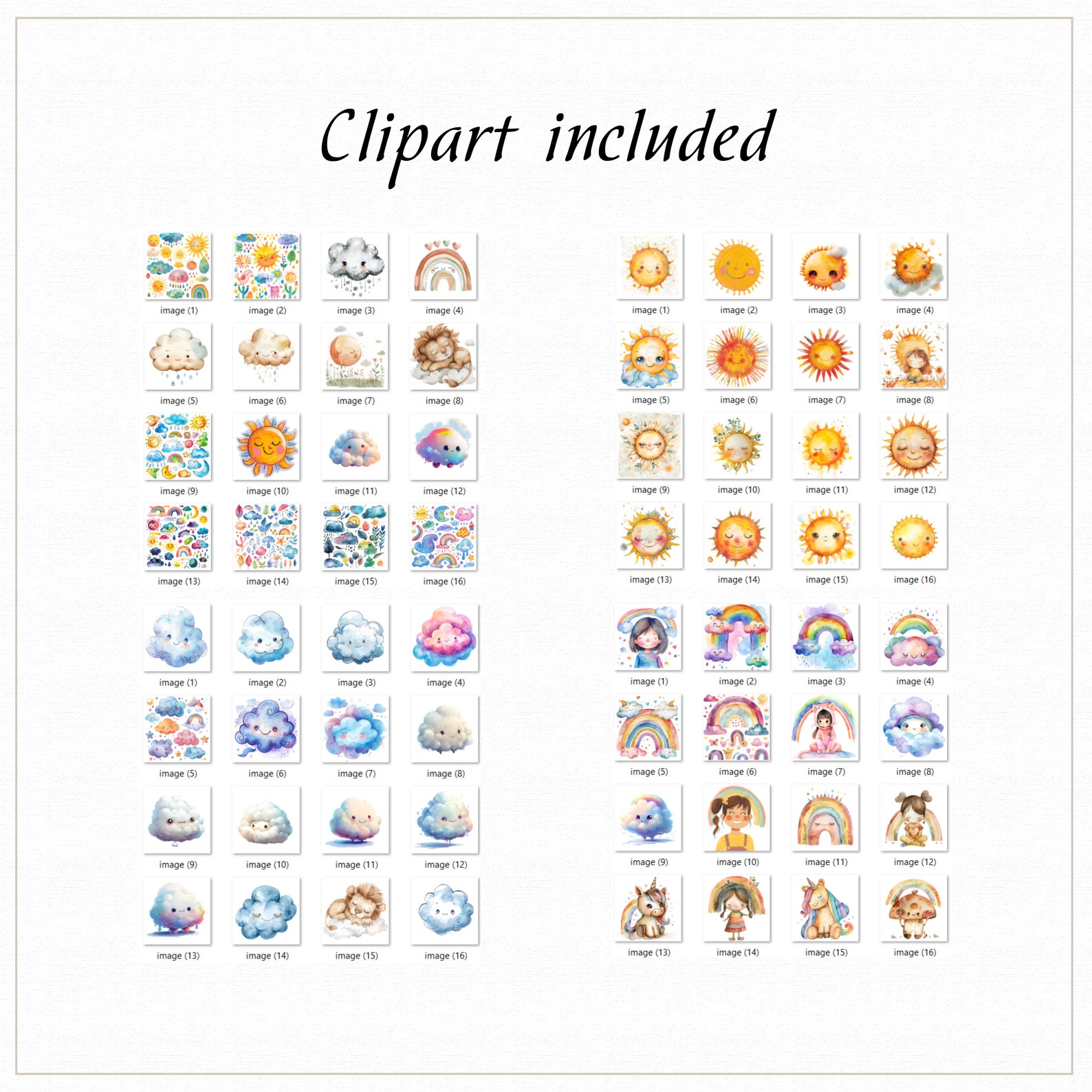 Cute Weather Clipart Bundle, Kawaii Rainbow, Cute Sun Clipart, Kawaii ...