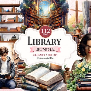 Library Clipart Bundle, Book Clipart, Book Worm, Bookish Png, Study Png ...
