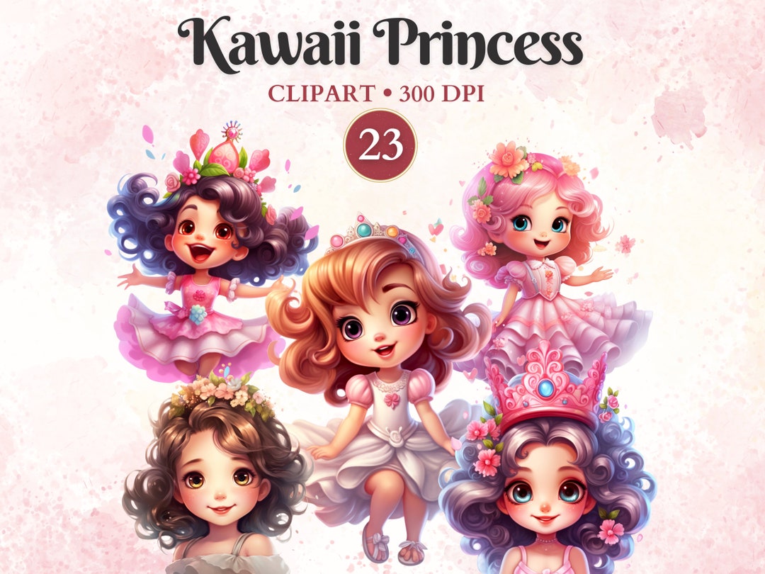 Cute Kawaii Princess Clipart, Watercolor, Cute, Baby, Little, Princess ...