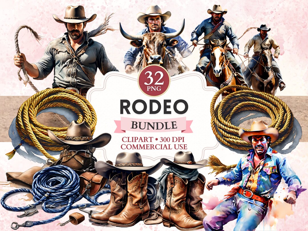 Rodeo Clipart Bundle, Bull Riding Clipart, Cowboy Vector, Bull Design ...