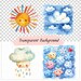 Weather Clipart Bundle, Sky Background, Kawaii Weather, Rainy Day ...