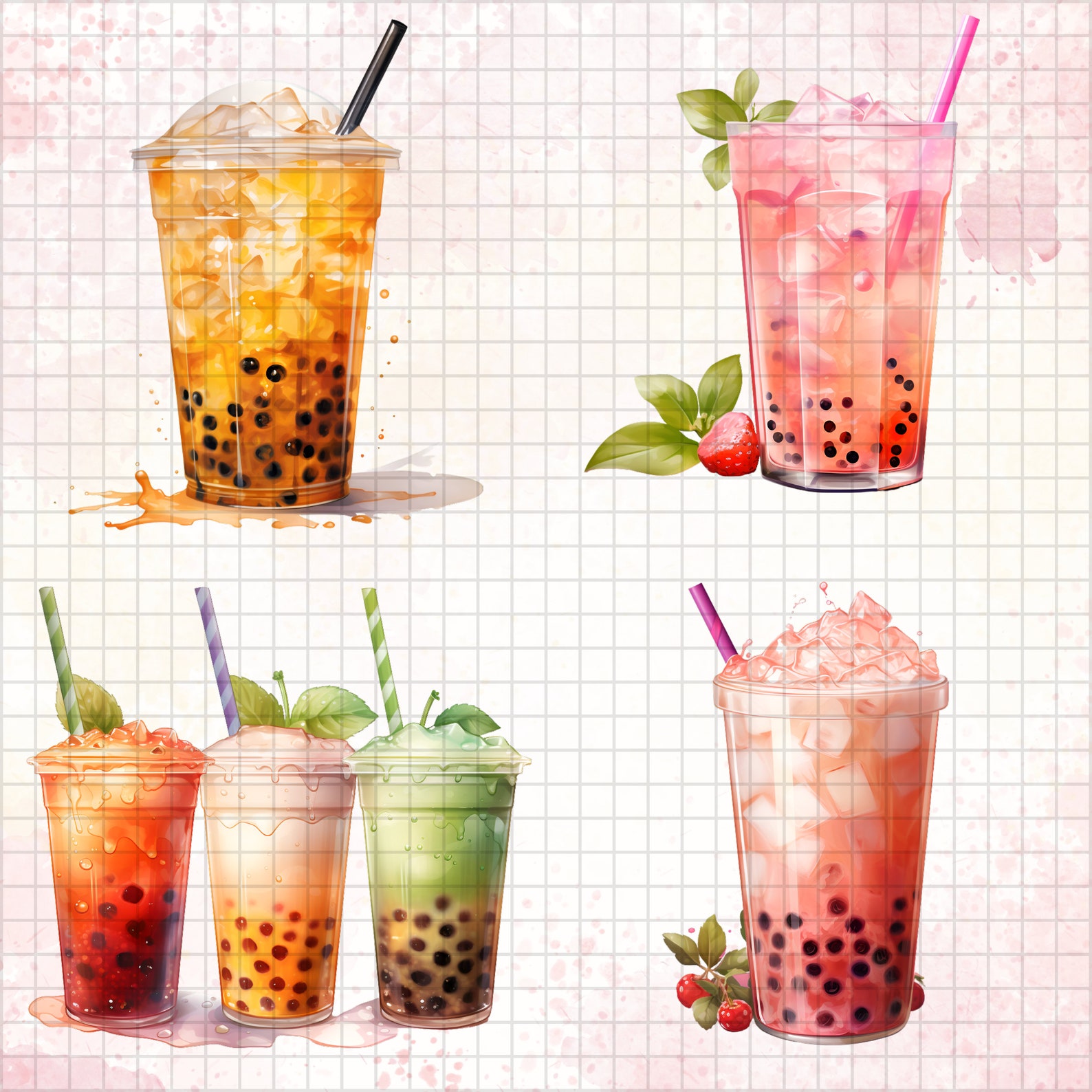 Watercolor Bubble Tea Clipart, Watercolor Boba Tea Png, Summer Clipart ...