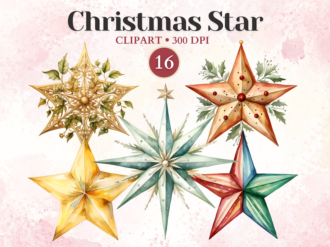 Christmas Star Clipart, Watercolor, Tree Png, Winter Clipart, Xmas ...