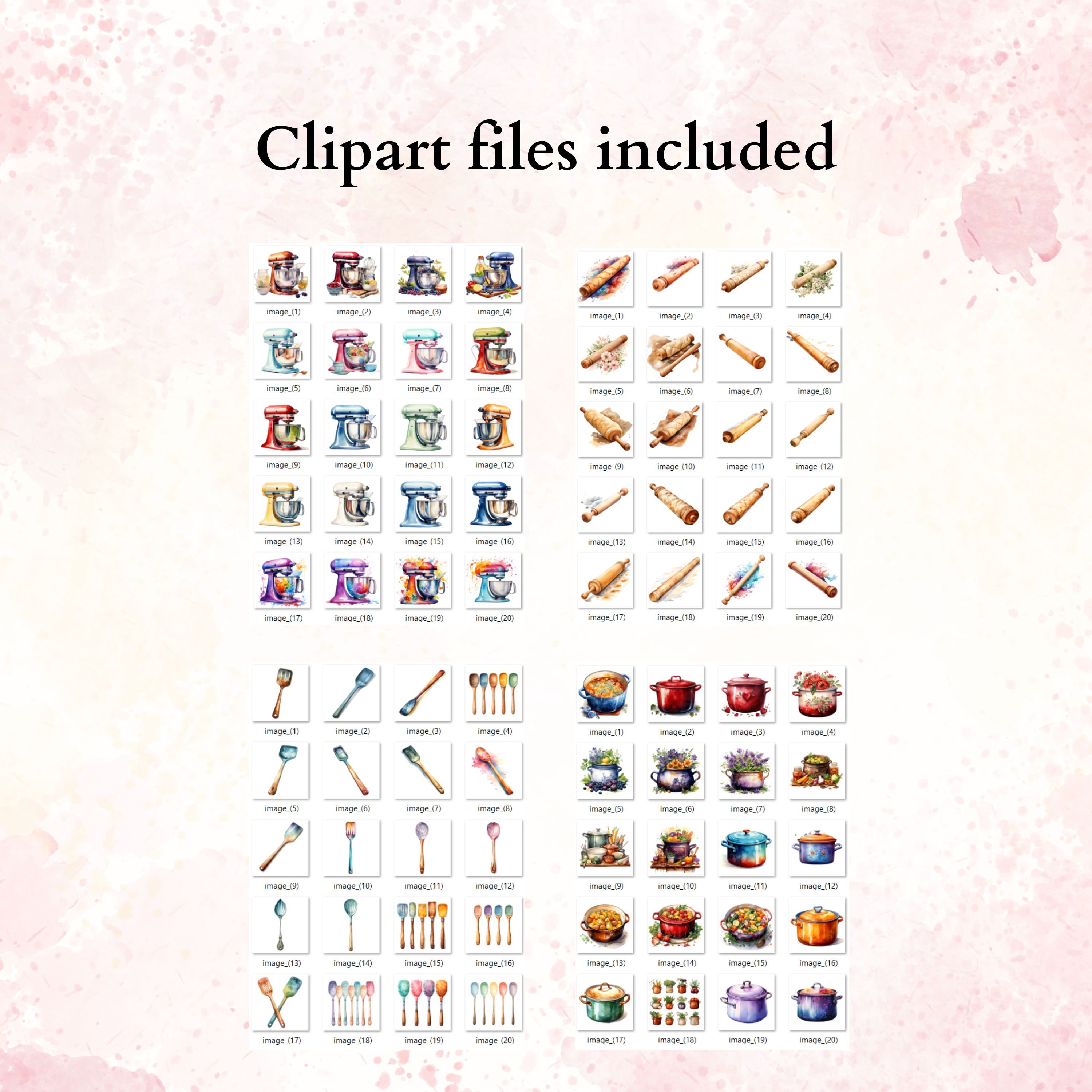 Kitchen Utensils Bundle, Set, Watercolor, Cooking Tools Clipart, Chef ...