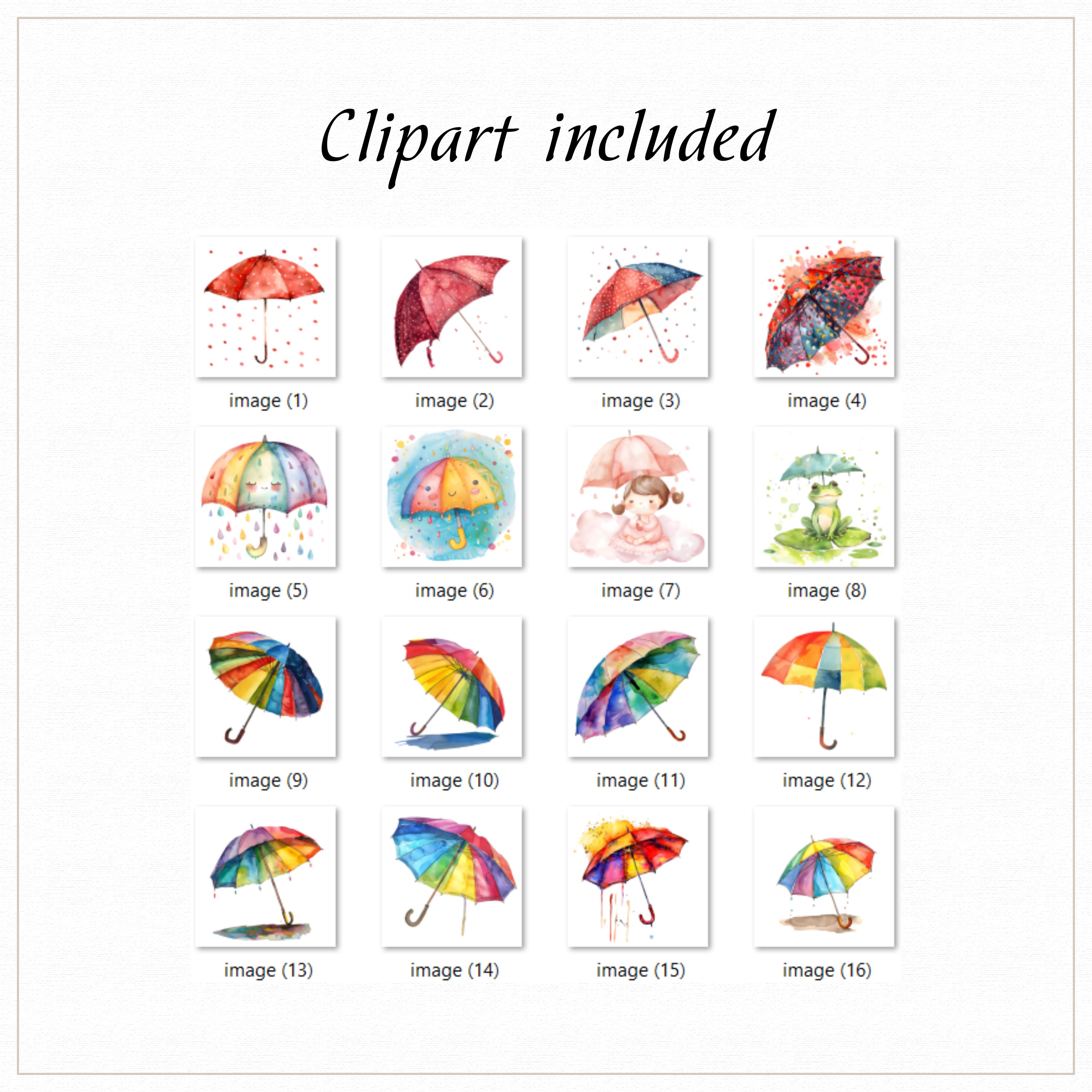 Umbrella Clipart, Rainy Day, Cloud Watercolor, Kawaii Weather, Cloud ...