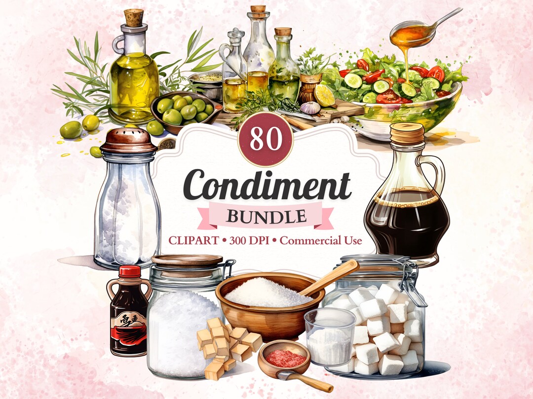 Condiment Clipart Bundle, Cooking Clipart, Sauce, Olive Oil, Vinegar ...