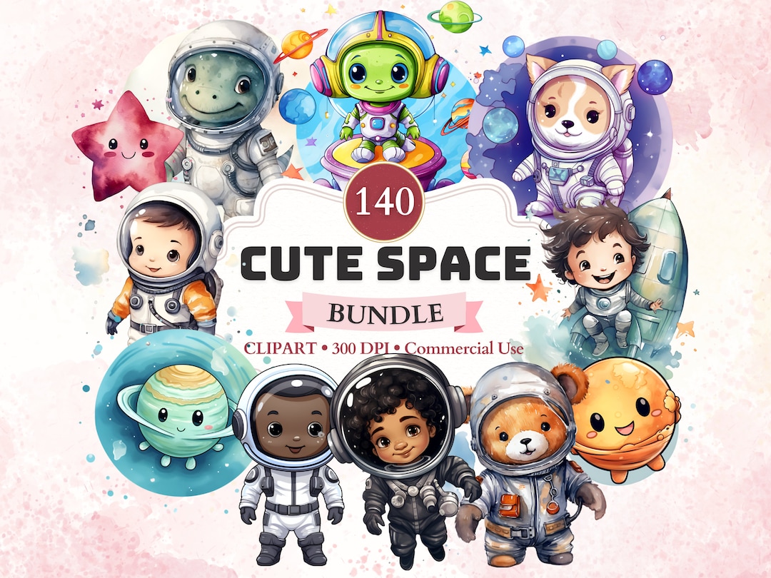 Cute Space Clipart Bundle, Watercolor, Kawaii Space, Galaxy Clipart ...