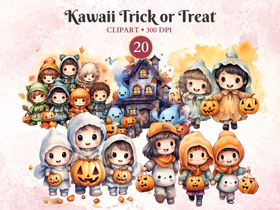 Kawaii Trick or Treat Clipart, Halloween Clipart, Kids, Cute Candy ...