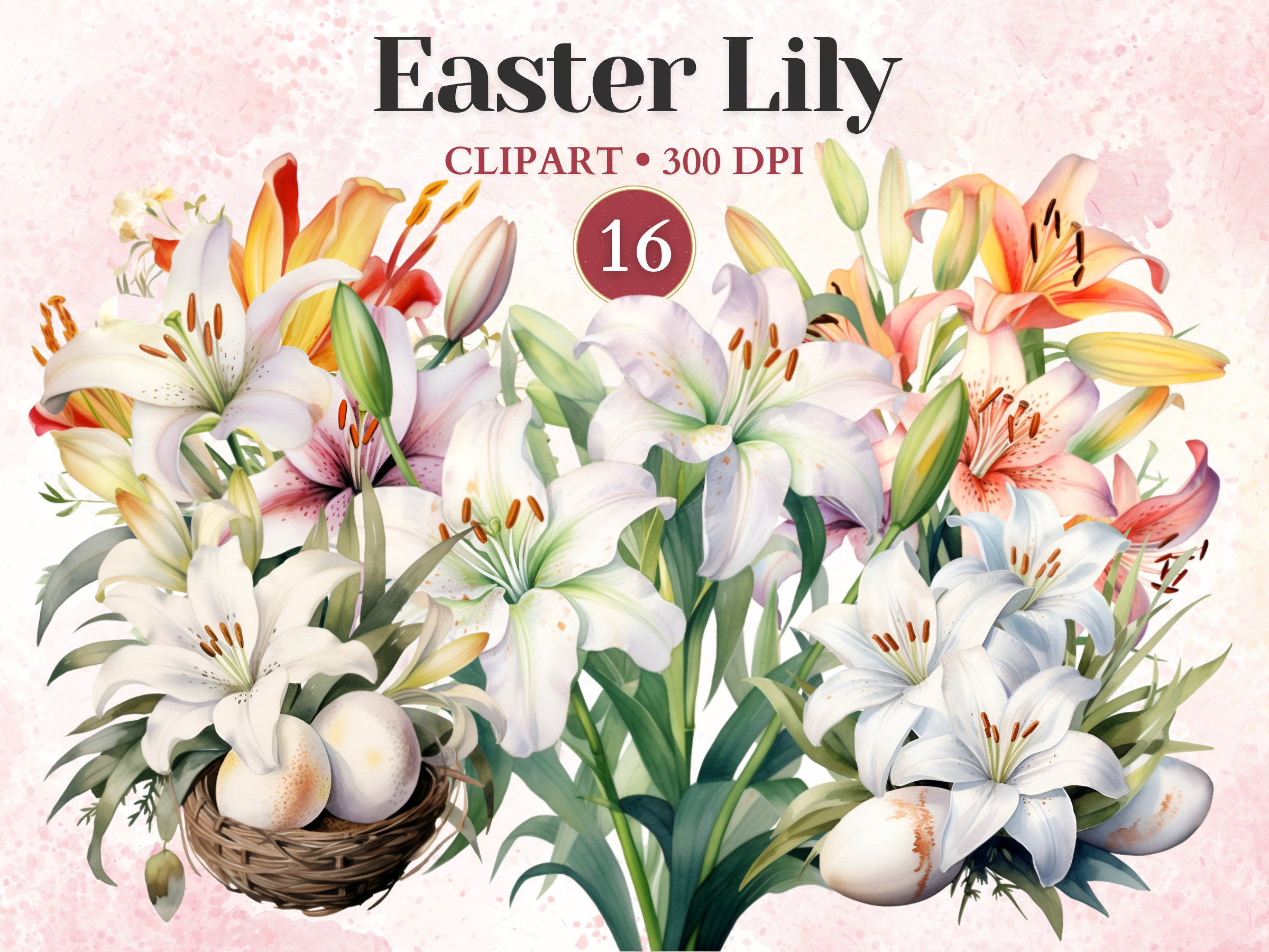 Easter Lily Clipart, Lily Bouquet, Easter Printable Art, Spring ...
