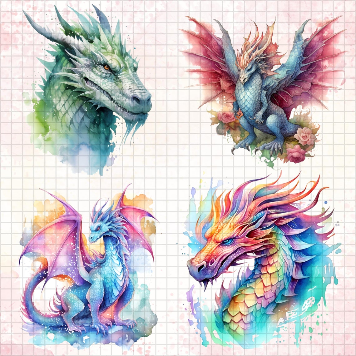 Watercolor Dragon Clipart Dragons Illustration Dragon Art - Etsy