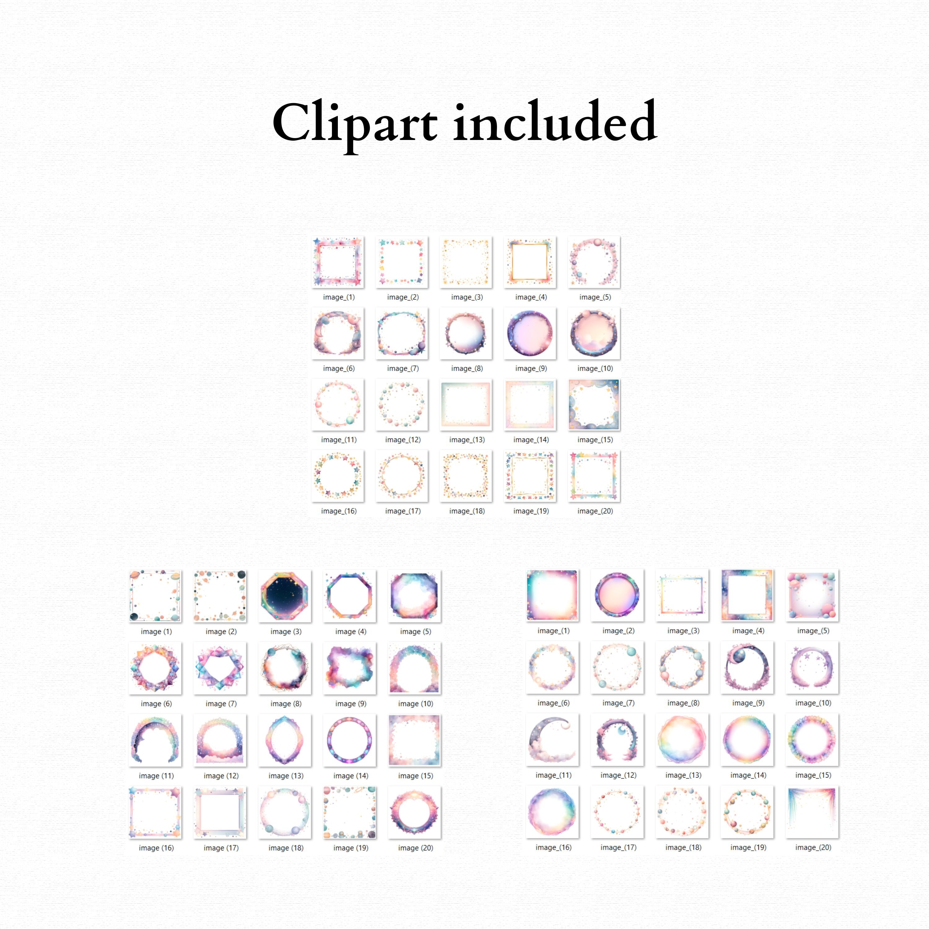 Celestial Frame Clipart Bundle, Watercolor, Border Clipart, Space ...