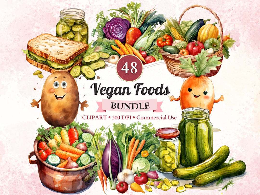 Vegan Foods Clipart Bundle, Healthy Food Png, Veggie, Vegan, Salad ...
