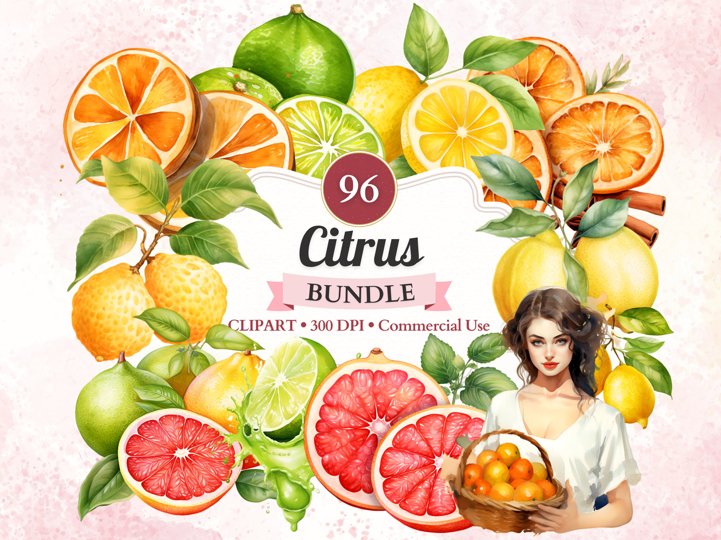 Citrus Clipart Bundle, Set, Lemon Clipart, Orange Branches, Lime Png ...