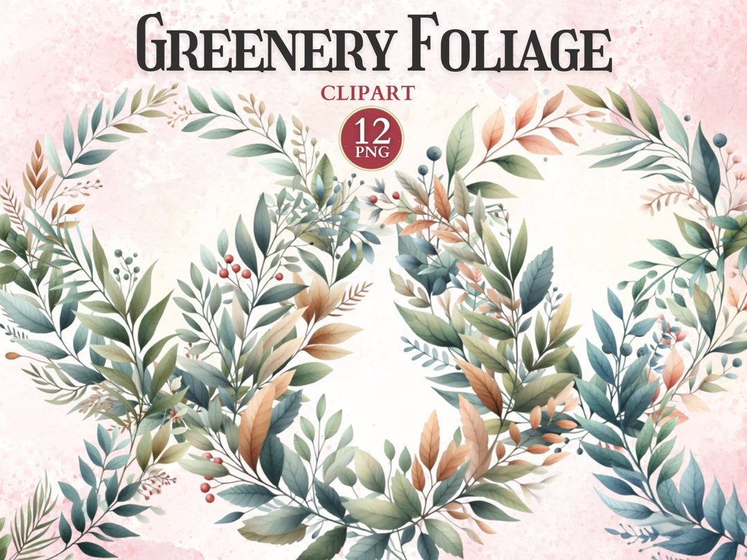 Greenery Foliage Frame Clipart, Botanical Leaves Border, Printable ...