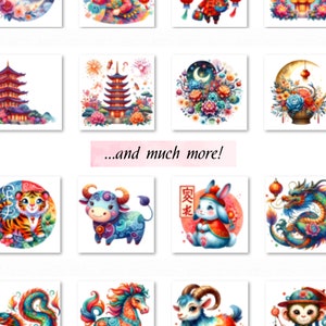 China Culture Clipart Bundle, Good Luck Symbols, Chinese Zodiac Animals ...