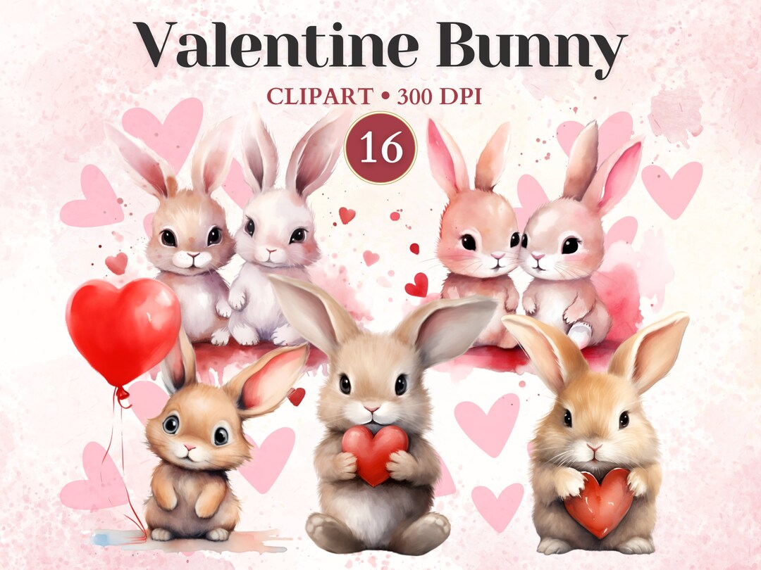 Valentine Rabbit Clipart, Cute Valentine Animal, Love, Heart, Romantic ...