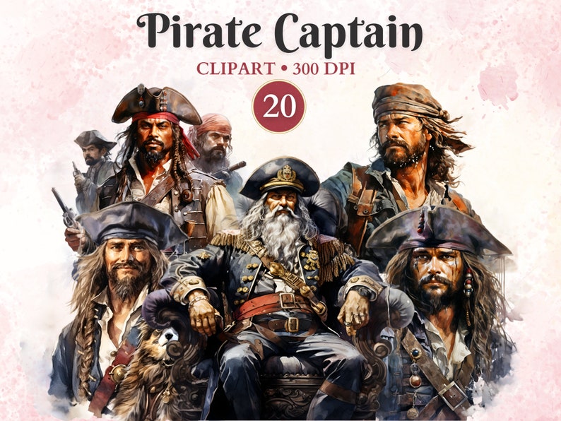 Pirate Captain Clipart Pirates Clipart Watercolor Party - Etsy